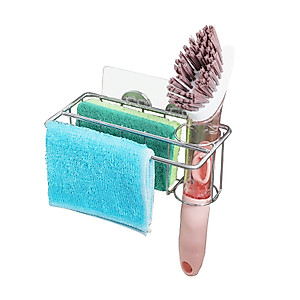 Carwiner Sponge Holder + Brush Holder + Dish Cloth Hanger, 3-in-1 Caddy Organizer Storage for Kitchen, SUS304 No Drilling