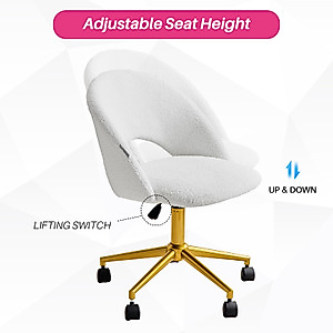 Redlife Vanity Chair with Back, Cute Desk Chair, Fluffy Desk Chair Pink Wwivel Dhair Vanity Chair with Wheels for Vanity Desk, for Bedroom, Makeup Room (White)