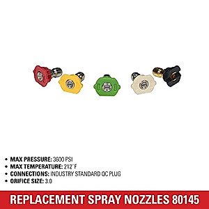 Simpson Cleaning 80145 3600 PSI Universal Pressure Washer Nozzles, 1/4-Inch Quick Connect, Hot- or Cold-Water Use, Set of 5