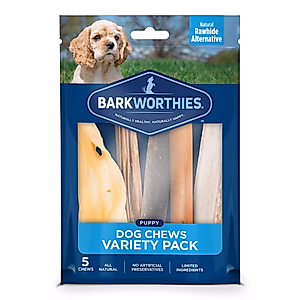 Barkworthies Healthy Dog Treats & Chews Puppy Dog Variety Pack (5 Chews) - Protein-Rich, All-Natural, Easily Digestible, Rawhide Alternative - Promotes Dental Health - Great Gift for All Dogs
