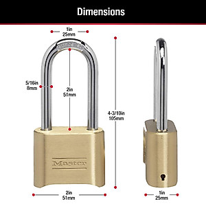 Master Lock 175LH 2' Wide Set Your Own Combination Padlock, with 2-1/4 in. Shackle, Brass Finish