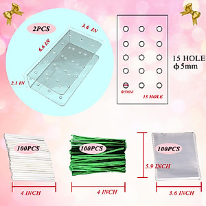 Aongch 2PCS Cake Pop Display Stand with 300 PCS Cake Pop Sticks and Wrappers Kit, 15 Hole Clear Acrylic Lollipop Holder for Weddings Birthday Parties Anniversaries Halloween Candy Green