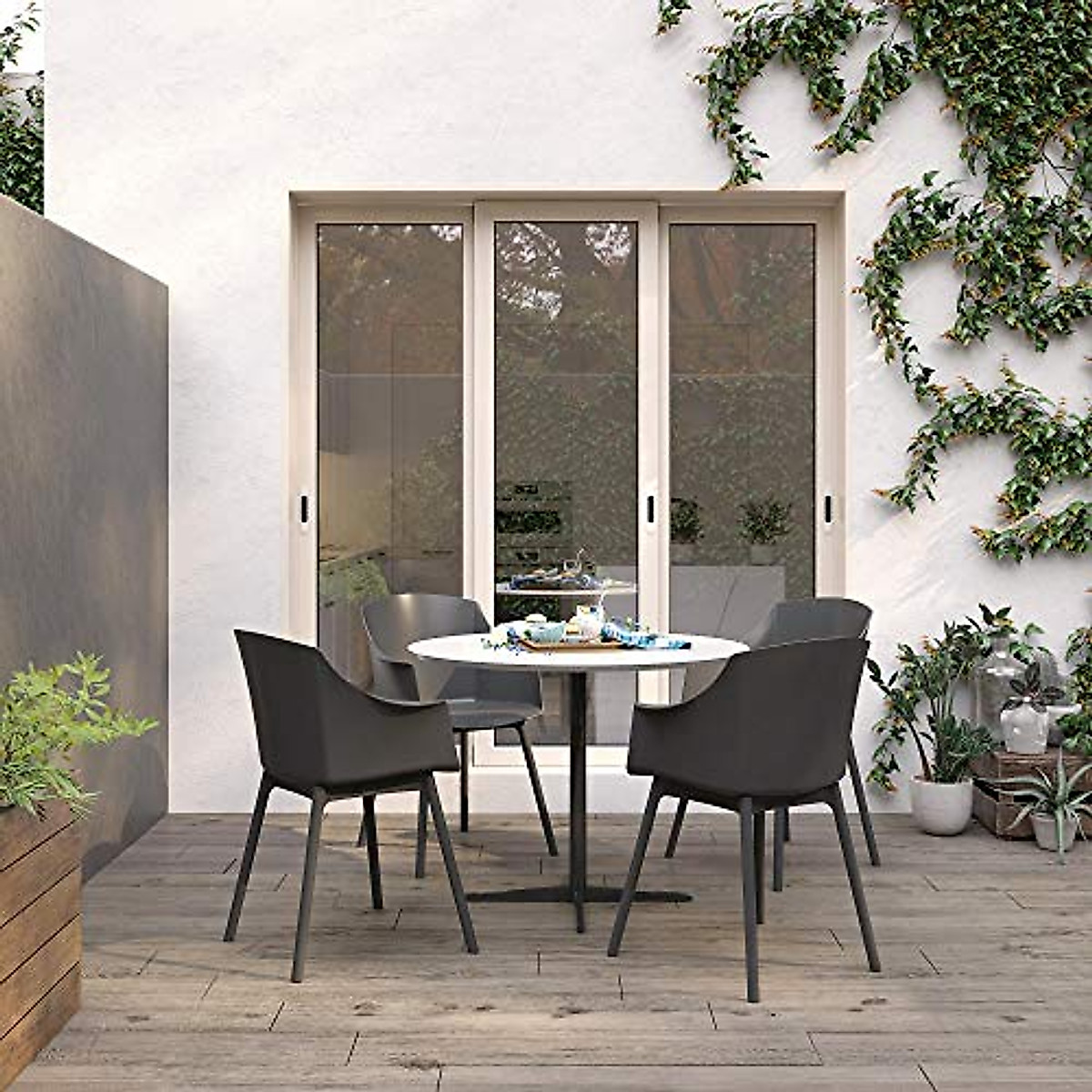 CosmoLiving by Cosmopolitan , Camelo Collection, Indoor/Outdoor Resin, 2-Pack, Black Dining Chairs, Contoured Back