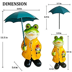 JHWKJS Garden Statue Frog Holding Gnome and Umbrella Funny Garden Gnome Outdoor Statue Decoration Indoor Outdoor Lawn Figurines for Home Yard Décor