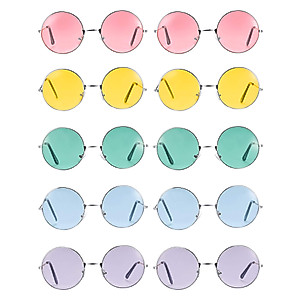 Blulu 10 Pairs John Hippie Sunglasses Retro Round 60's Style Circle Sunglasses Eyewear for Men Women Costumes Parties Gifts(Silver Frame)