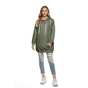 Famulily Womens Tunic Sweatshirts and Hoodies Oversized Drawstring Hood Unique Pullover Tops Army Green X-Large