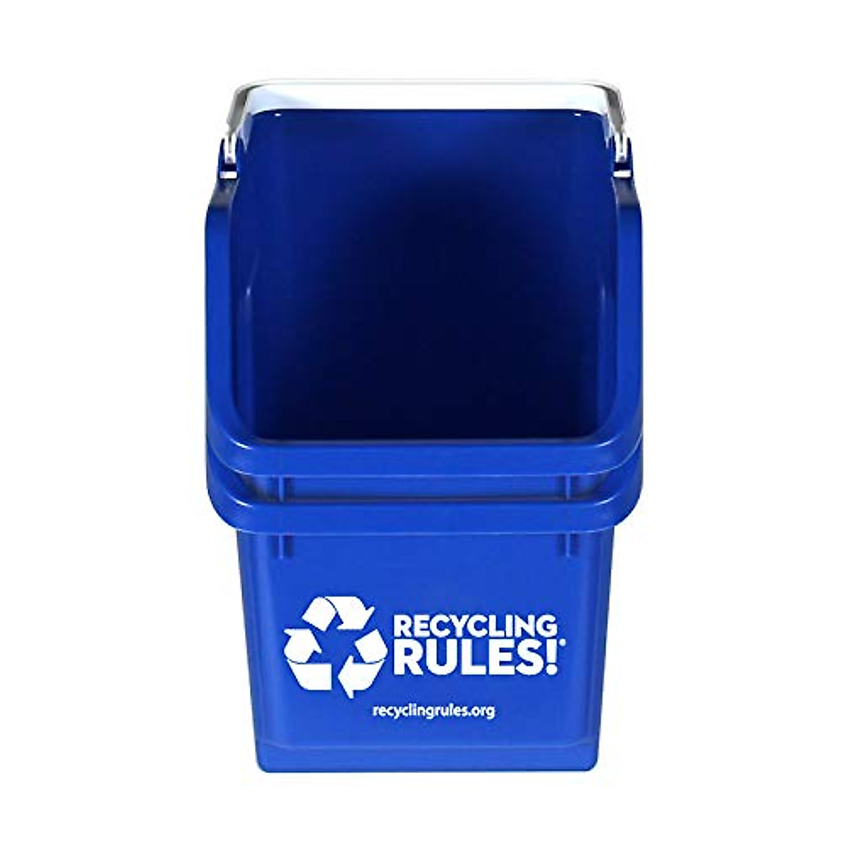 Recycling Rules! 6 Gallon Stackable Recycling Bin Container in Blue, Eco-Friendly BPA-Free Handy Recycler with Handle, 2-Pack