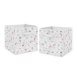 Sweet Jojo Designs Pink, Grey and Gold Unicorn Organizer Storage Bins for Collection - Set of 2