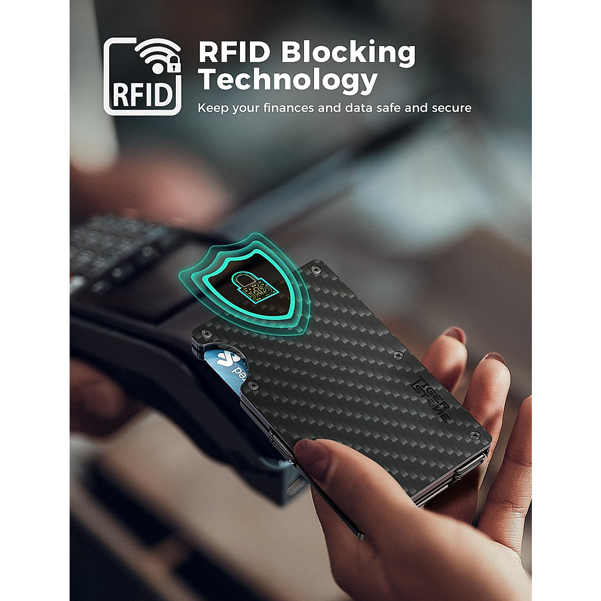 TIGERSTONE Slim Wallet For Men, Minimalist Wallet, Metal RFID Blocking, Credit Card Holder, Holds 12 Card, Aluminum Wallet With Money Clip, Gifts for Men & Women (Carbon)