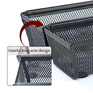 Fodofodo 2PCS Drawer Organizer,Drawer Organizer for Kitchen,Utensil Mesh Drawer Organizer with Interlocking Arm for Cosmetic,Flatware,Pen (9 * 3 * 2 Inches,Black)