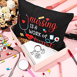 12 Pcs Nurse Appreciation Gift Set 6 Nurse Makeup Bags and 6 Nurse Appreciation Keychains Nurse Christmas Gift for Women(Novel Style)