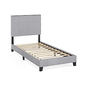 Furinno Laval Button Tufted Upholstered Platform Bed Frame, Twin XL, Glacier