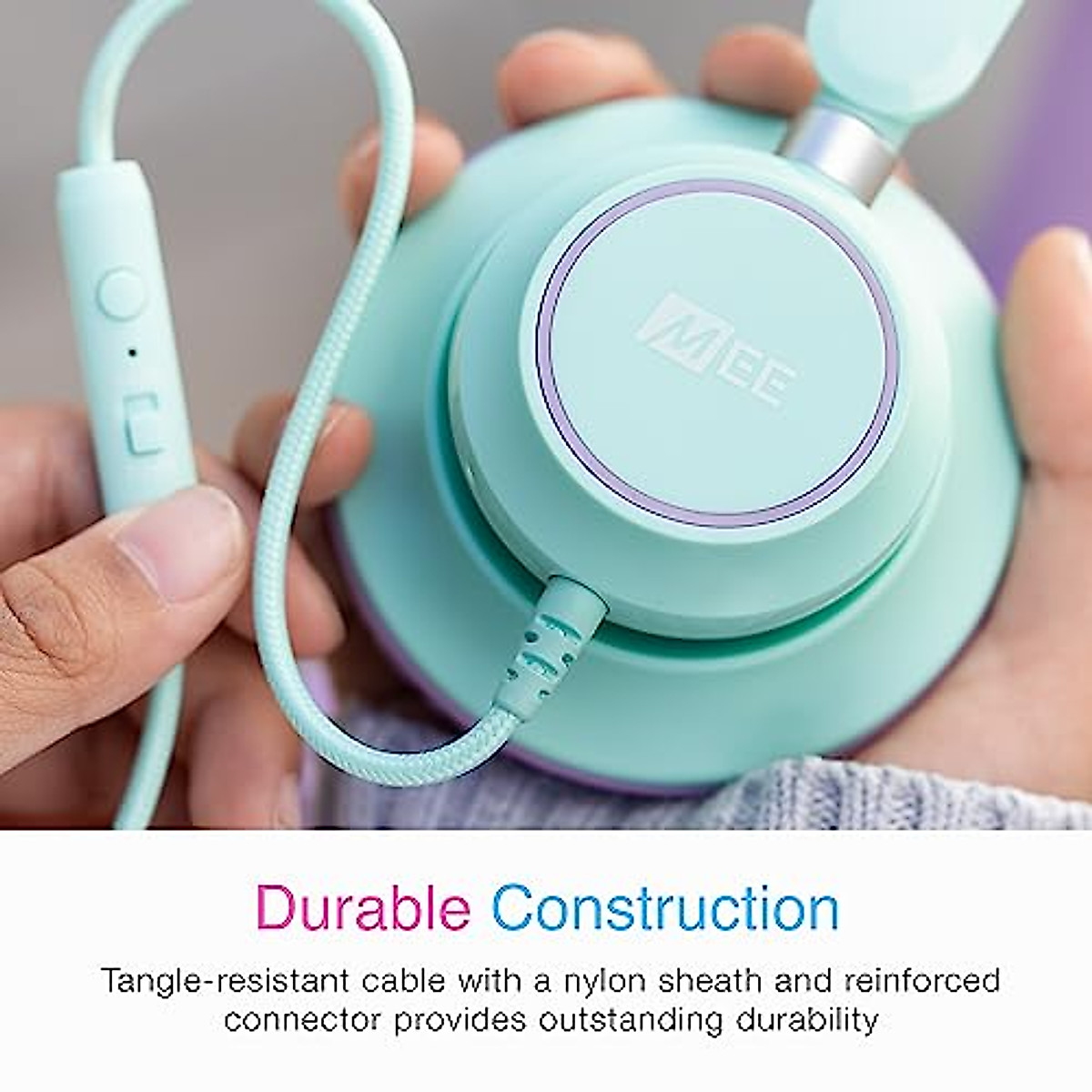 MEE audio KidJamz KJ45 Children’s Safe Listening Headphones with Volume Limiter & Microphone, Adjustable On-Ear Kids Headset Wired with 3.5mm Jack for Online Learning/School/Travel/Tablet (Blue/Teal)