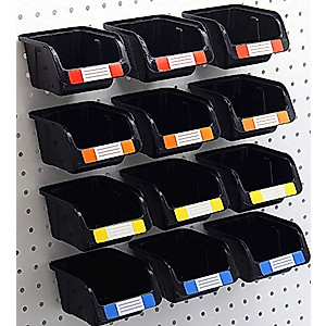 Pegboard Bins Kit 12 PACK Black Pegboard Parts Storage Tool Peg Borad Workbench Bins Organize Hardware,Attachments,Accessories (12 Pack)