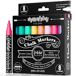Loddie Doddie Liquid Chalk Markers for Chalkboard - 6mm Reversible Chisel and Bullet Tips, Chalkboard Markers Erasable, Macaron Pastel Chalk Pens 8 Count