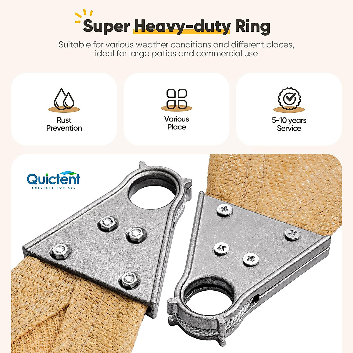 Quictent Sun Shade Sail Canopy 260GSM Polyester Fabric Shade Cloth for Outdoor Patio Backyard, Hardware Kit Included, 26X20 FT, Sand