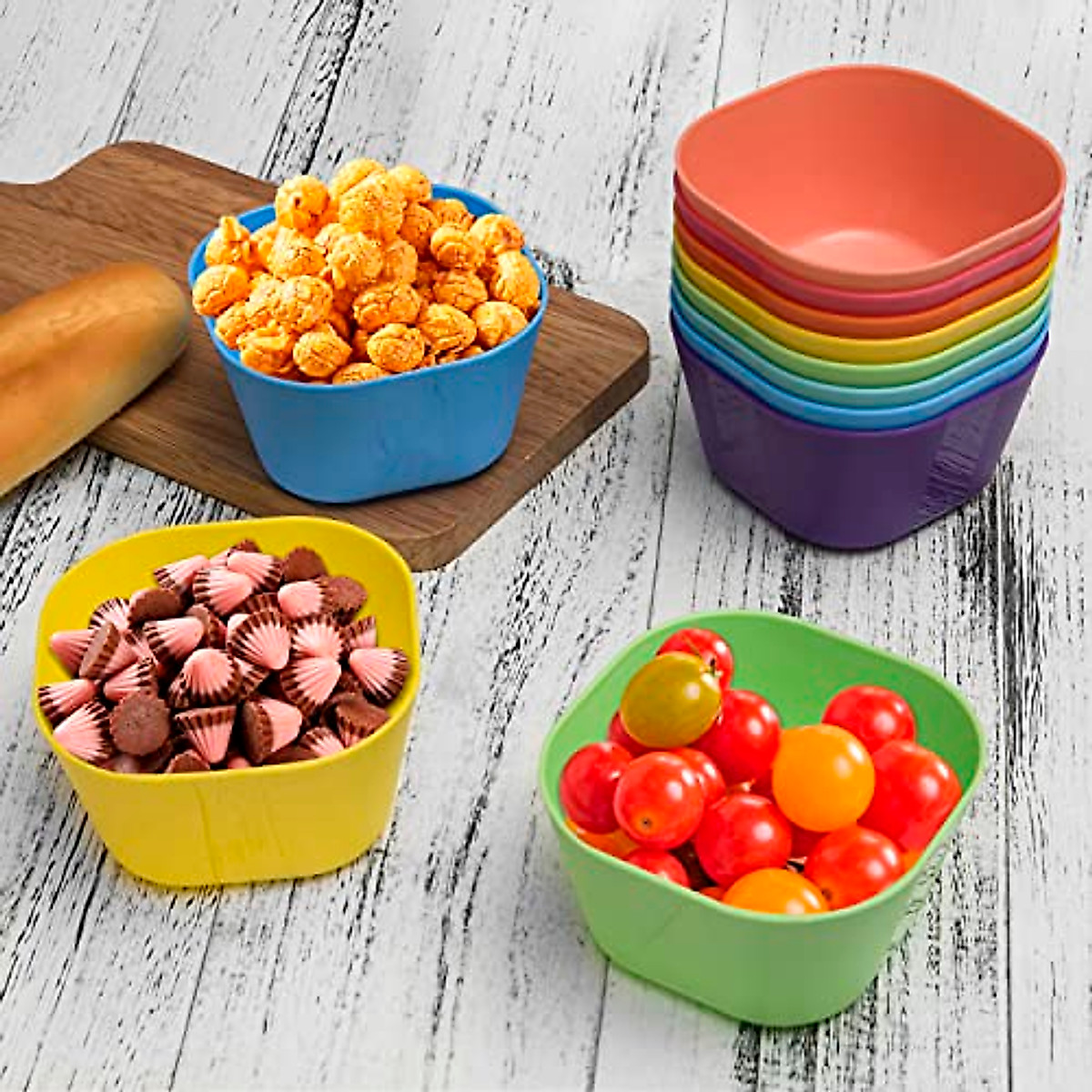 Klickpick Home 15 ounce Bowls Set Of 16 Kids colorful Snack Bowls set Toddlers Cereal Bowl Set Children Bowl Kid Microwave Dishwasher Safe BPA Free Bowls - 8 Colors