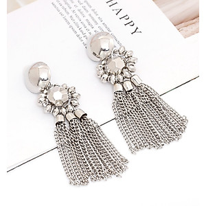 Bohemian Tassel Chandelier Dangle Earring For Women Clip On Earrings Long Drop Statement Earrings (silver)