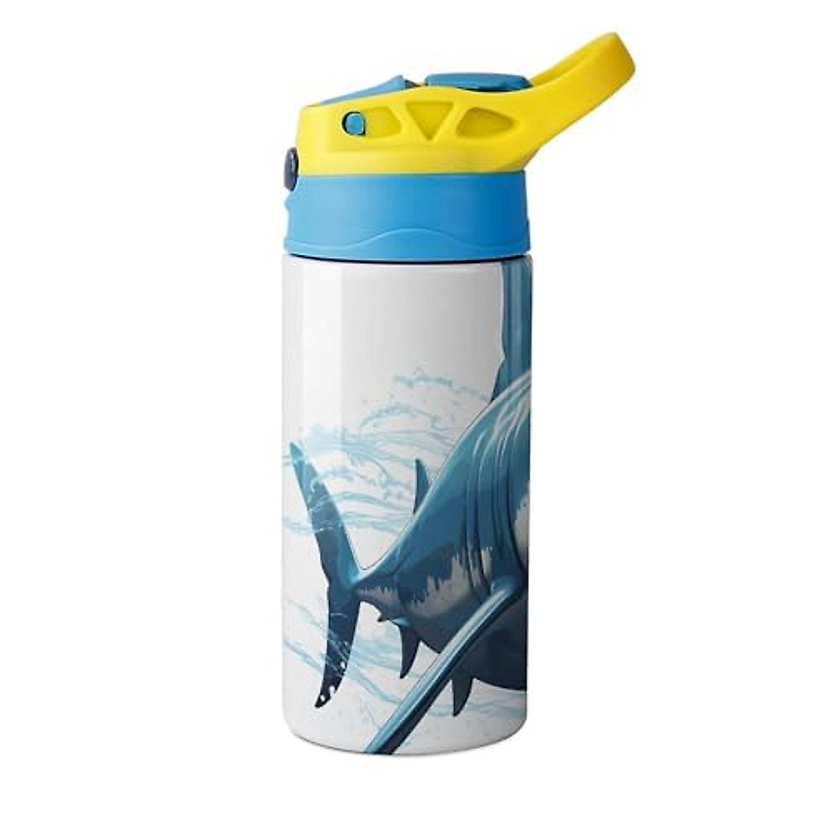 Stainless Steel Water Bottles Blue Shark Travel Water Cups with Handle And Silicone Straw Drinking Cup with Leak Proof Lid Thermo Travel Mug for Women Men