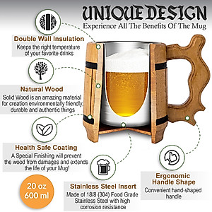 TESLYAR Beer Mug 20 OZ - Viking mug - Tankard Mug - Beer stein - Wooden beer mug - Handmade Gifts for Men | Fathers Day | Christmas | Birthday Gifts | Norse & Celtic Men Mugs - Light Viking