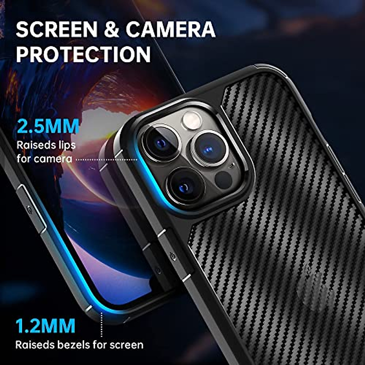 Facbiny Compatible with iPhone 13 Pro Max Case, Carbon Fiber Series [Military Grade Drop Tested], Anti Fingerprints & Scratch, Translucent Slim Fit Shockproof Phone Case 6.7", Black