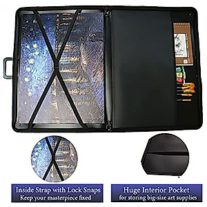 Sports Festival Art Portfolio Case Poster Board Storage Bag with Shoulder Strap 28 x 20.5 Inches Large Print Case for Sketch Drawing, Black