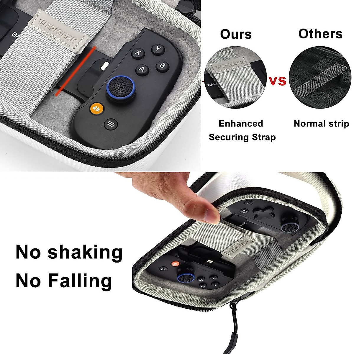 WEPIGEEK Hard Case for Backbone One Controller iOS/Android/Playstation Edition Design Perfect Groove,Strong Strap,Soft Lining,Pockets for Accessories Come with Carabiner &Thumbsticks-White