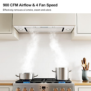 IKTCH New 30" Range Hood Insert, 900 CFM Ducted/Ductless Range Hood with 4 Speed Fan, White Stainless Steel & Tempered Glass Range Hood 30 inch with Gesture Sensing&Touch Control Making life Smarter