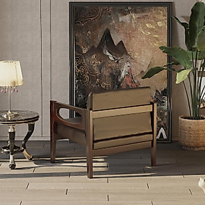 PU Leather Accent Chair, Mid-Century Modern Armchair with Solid Wood Legs, Reading Leisure Chair with High Back for Living Room Bedroom Waiting Room(Espresso)