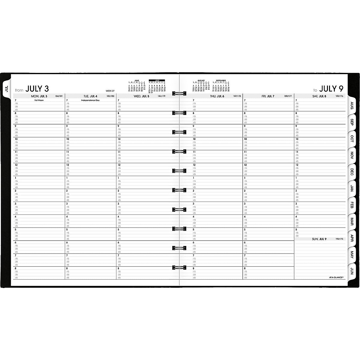 AT-A-GLANCE 2023-2024 Academic Planner, Weekly & Monthly, Quarter-Hourly Appointment Book, 9" x 11", Large, Monthly Tabs, Pocket, Flexible Cover, Move-A-Page, Black (70957E05)