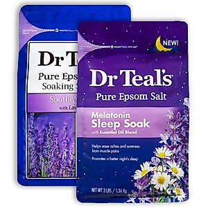 Dr Teal's Lavender & Melatonin Bath Soak Variety Gift Set (2 Pack, 3lb Ea.) - Soothe & Sleep Lavender, Melatonin Sleep Soak - Essential Oils Blended with Epsom Salt Ease Pain & Promote Better Sleep