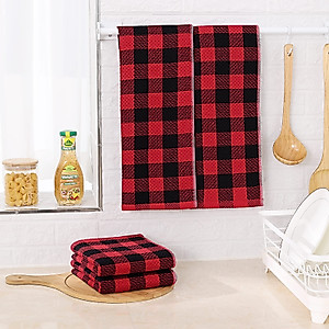 homing Kitchen Towels & Dish Cloths Set, 10 Pack, Super Soft, Absorbent, Quick Dry, 13" x 28" & 12" x 12", Red Black