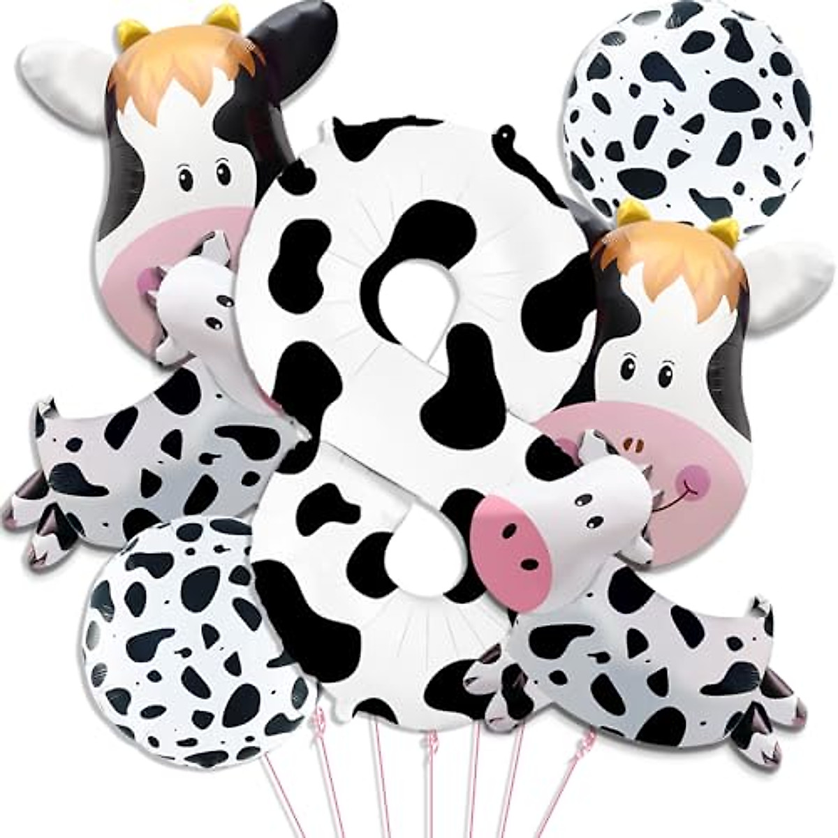 7Pcs Cow Balloons - Cow Print Balloon Huge Cow Head Foil Balloons Number 8 Balloon Cow Decorations for 8th Birthday Farm Animal Birthday Decorations Western Cowboy Theme Party Decoration