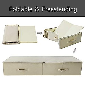 iwill CREATE PRO Ultra Large Under Bed Storage Organizer Box with Lid, Folding Design with 6 Handles, Beige