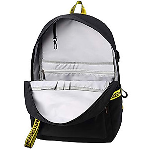 El-fmly Fashion Backpack with USB Charging Port for Travel, Lightweight School Bookbags with Cool Letters Strap for Teenage Girls & Women (Black+Grey)