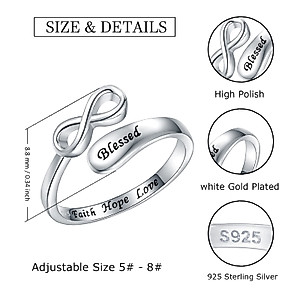 Bolelis 925-Sterling-Silver Just Breathe Rings - Inspirational Adjustable Jewelry Personality Encouragement Gift for Teens Women (Infinity Blessed)