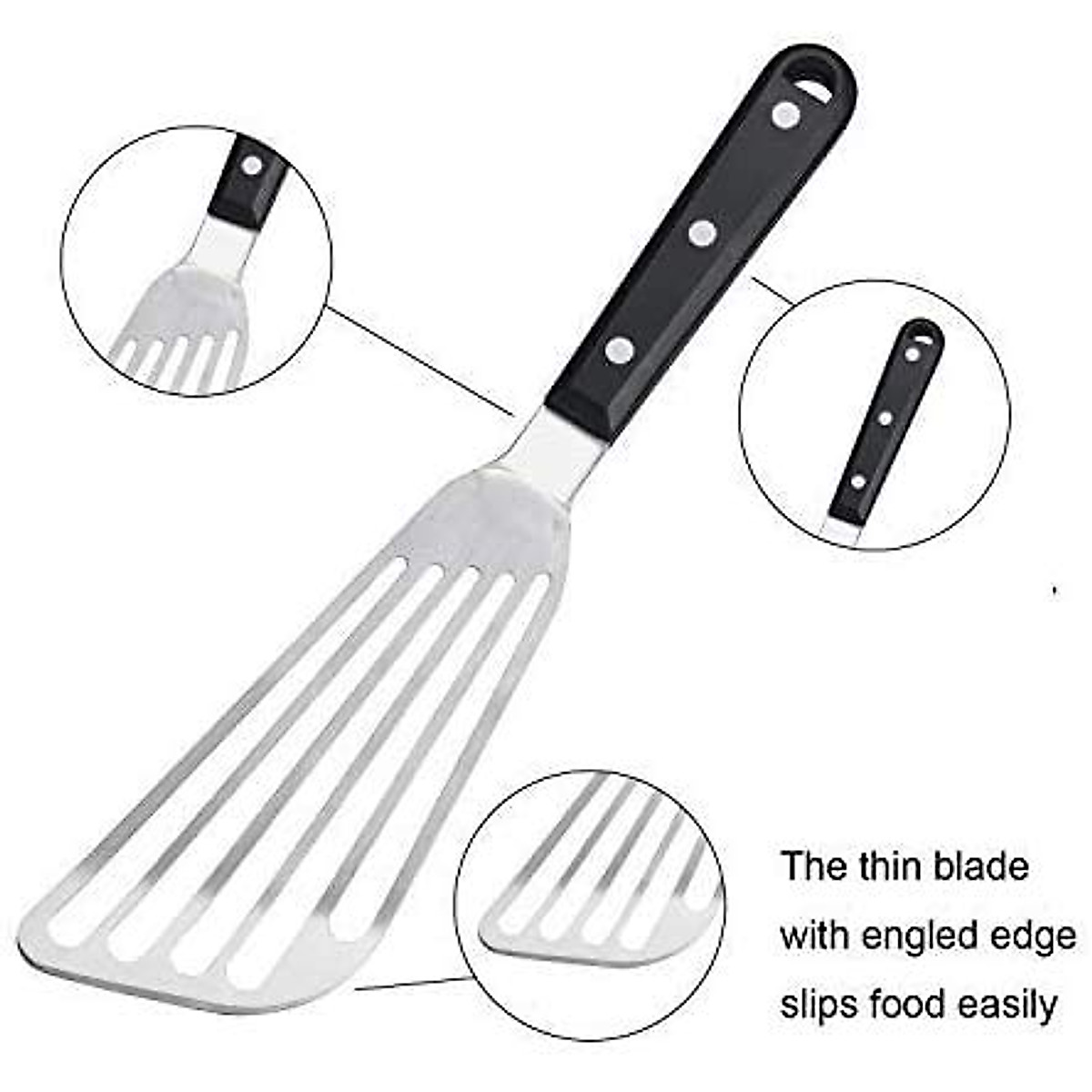 KSENDALO 11.80Inch Stainless Steel Slotted Spatula Turner - Flexible and Angled Flipper for Easy Frying, Serving, and Flipping Eggs, Fish, Pancakes, and Omelettes
