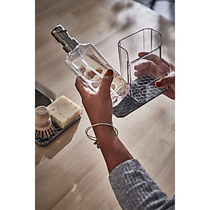 Spectrum Diversified Hexa Sponge & Brush Kitchen Organizer with Refillable Soap Pump, Sponge & Dish, Easy-Clean Sink Organization & Dish Brush Holder with Removable Base, Clear & Gray