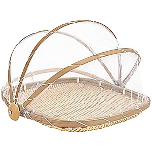 generic Bamboo Food Serving Tent Basket Rattan Woven Mesh Food Storage Basket Food Dome Lids for Picnic Party Bread Fruit Dessert Indoor Outdoor