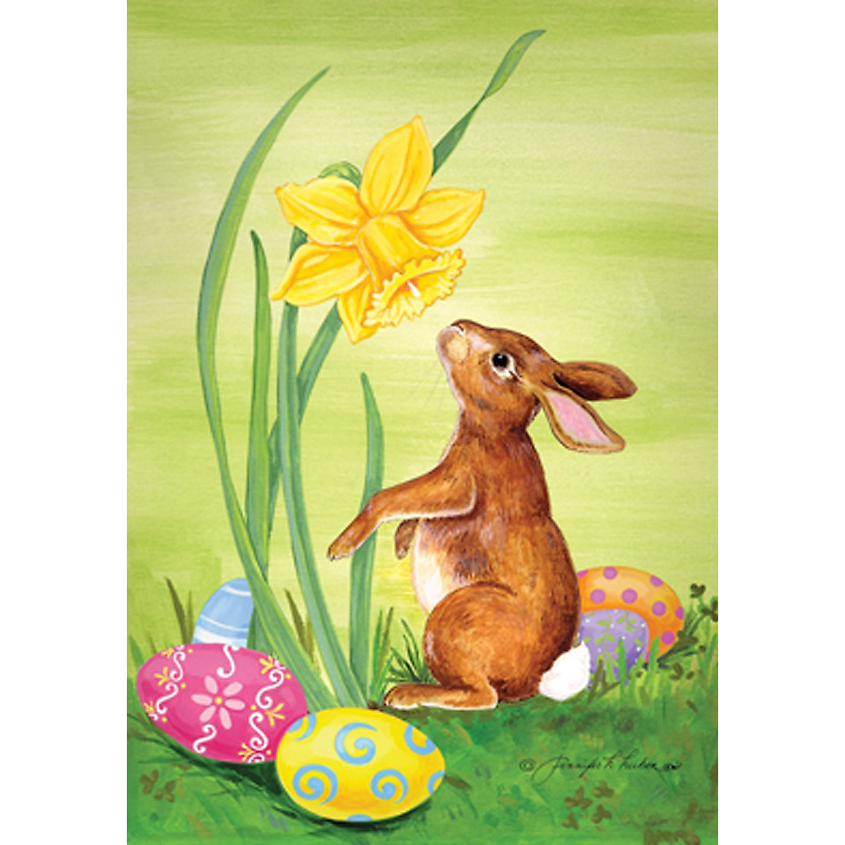 Toland Home Garden 119114 Bunny Daffodil Easter Flag 12x18 Inch Double Sided Easter Garden Flag for Outdoor House Eggs Flag Yard Decoration