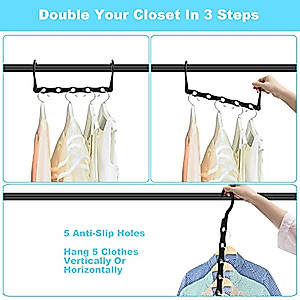 Space Saving Hangers, 10PCS Magic Hangers, 5 Holes Sturdy Plastic Clothes Closet Organizers and Storage, Space Saver Organization, College Dorm Room Essentials (Black)