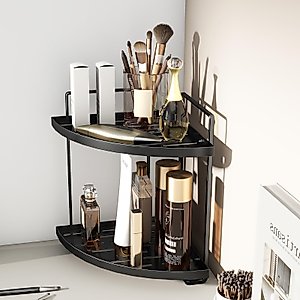 BESTMOOD 2-Tier Corner Bathroom Counter Organizer Makeup Organizer for Vanity Skincare Organizers and Storage Perfume Organizer Ideal Gifts for Women (Black)