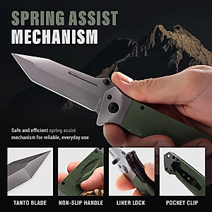 Pocket Knife Spring Assisted Knife - Folding Tactical Knives Japanese Tanto Blade Knives - Ninja Assisted Opening Knife - Best for Camping Hiking EDC Work Knife Birthday Christmas Gifts for Men 6688