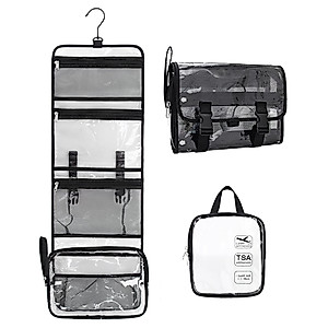 Clear Toiletry Bags for Traveling, Hanging Toiletry Bag for Women and Men with TSA Approved 3-1-1 Small Pouch, Large Travel Makeup Bag Cosmetic Organizer Pouch for Toiletries, Full Sized Container