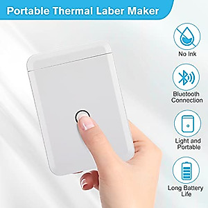 Label Maker, D110 Portable Wireless Connection Bluetooth Mini Label Printer with Tape, Multiple Templates Available for Phone Pad Office Home USB Rechargeable, White