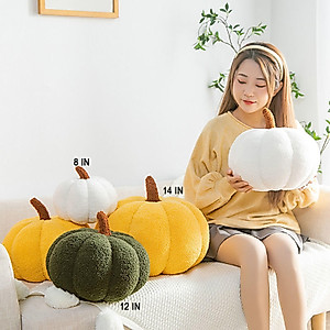 Keludu Halloween Plush Pumpkin Throw Pillow, Stuffed Animal Soft Toys 3D Pumpkin Shape Sofa Cushion for Home Decor (Orange, 12 Inch)