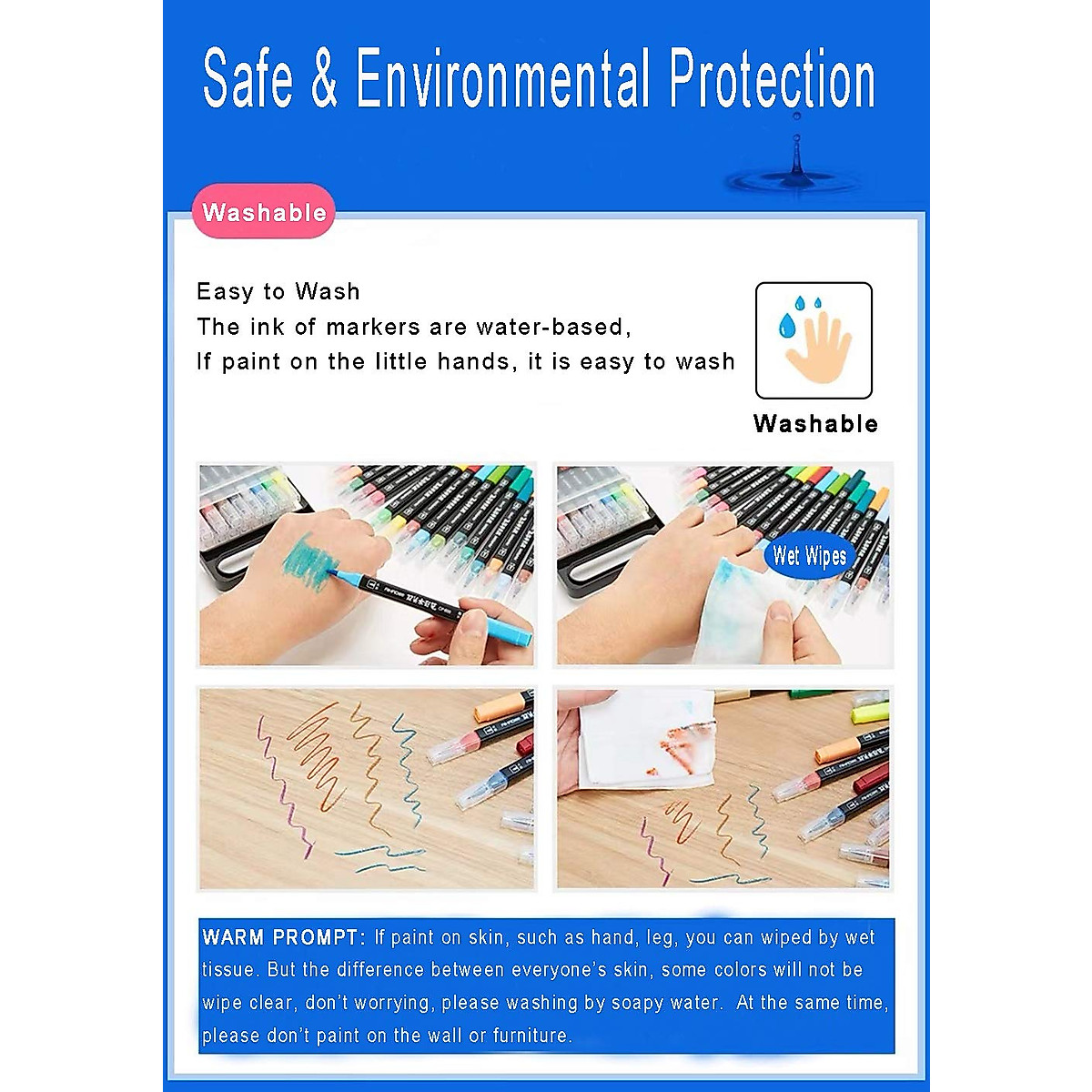 Kekelele WQIYA Dual Tip Markers for Kids, Washable Markers Set, Art Markers with Stand Portable Box, Gift For Kids (36 Colours)