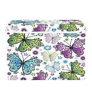 Krafig Colorful Butterfly Cube Storage Bins Large Organizer Containers Baskets with Lids Handles for Closet Organization, Shelves, Clothes, Toys