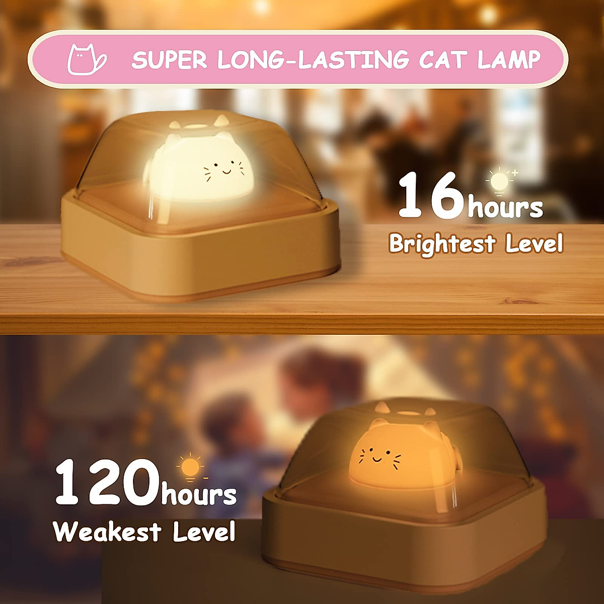 AVSMGP Nursery Night Light, Baby Night Light for Breastfeeding and Sleep Aid, Portable Battery Powered Bedside Nightlight, Touch Control Dimmable Nursery Lamp, Cute Cat Gifts for Cat Lovers,Pink