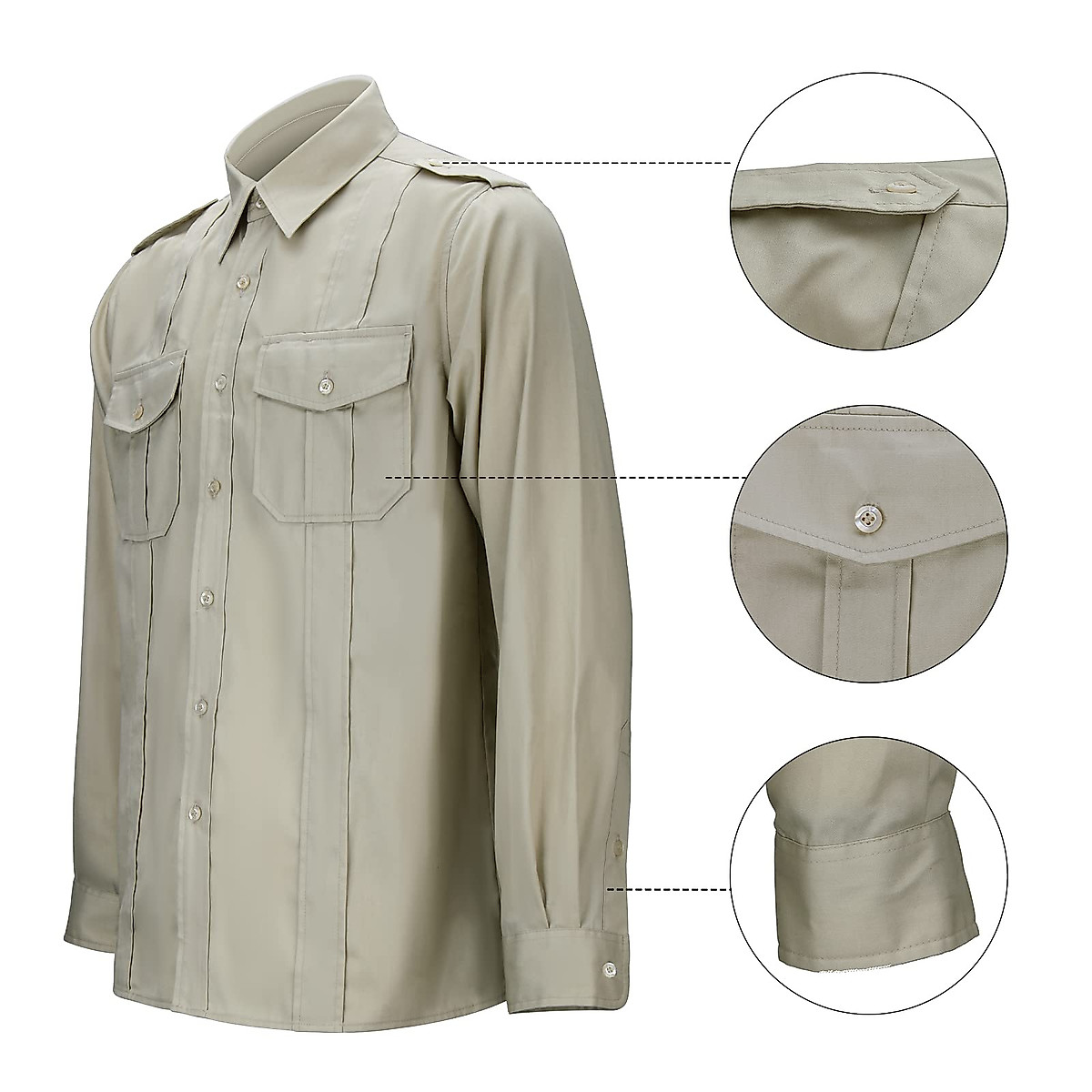 Mens Adventure Shirt Jones Jr. Shirt Raiders Safari Costume Dr. Henry Tops with Pockets Halloween Cosplay Hiking Outfit (Small) Light Khaki